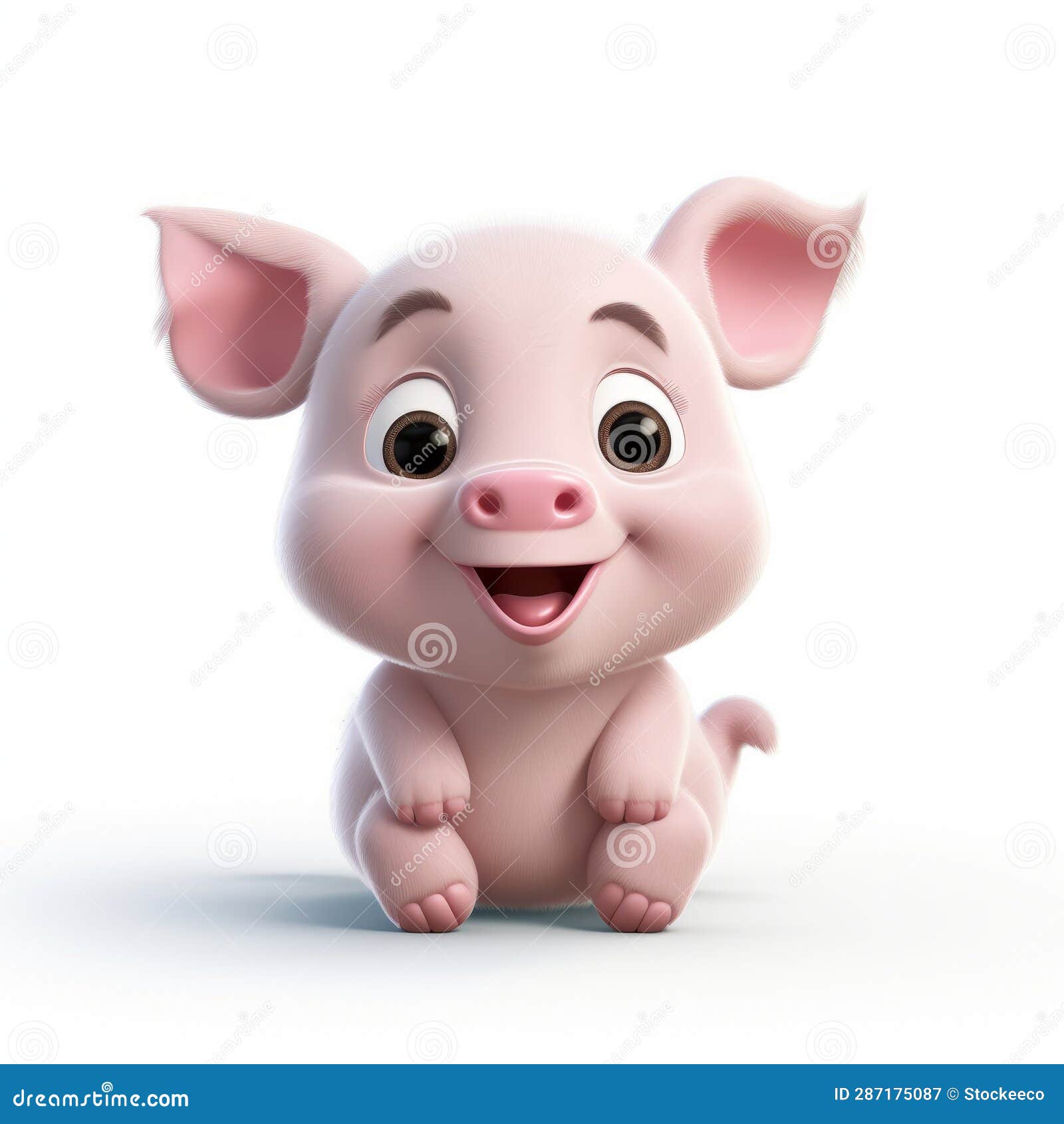 Cute Baby Pig in 3d: Pixar Style on White Background Stock Illustration ...