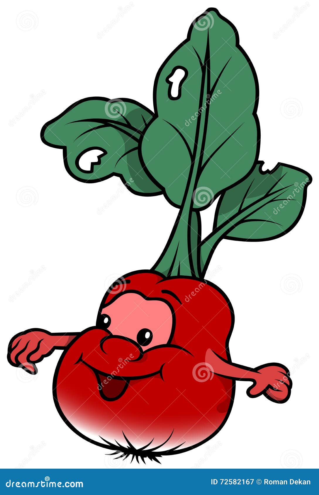 Cartoon Radish Vegetable Character With Smiley Kawaii Face Illustration ...