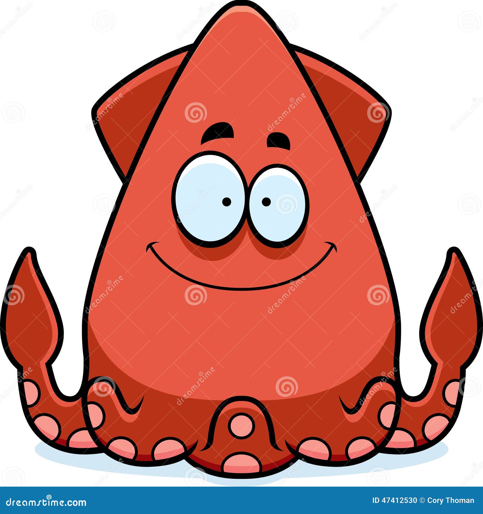 Smiling Cartoon Squid stock vector. Illustration of smiling - 47412530