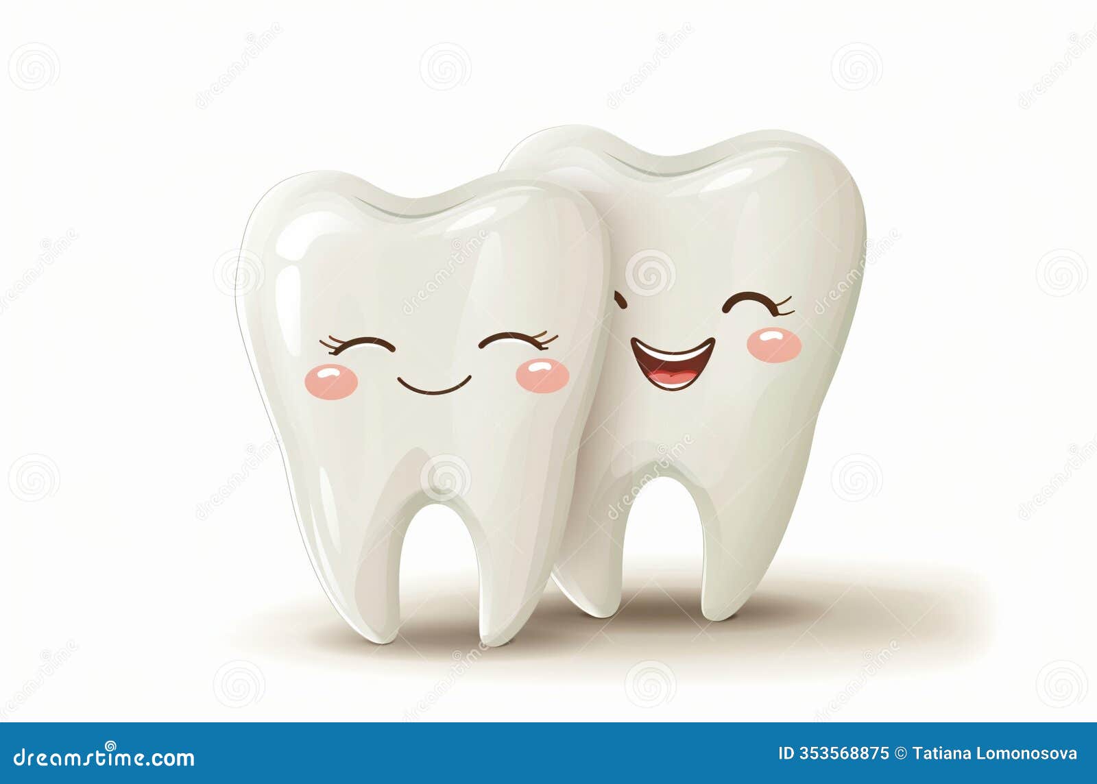 Smiling Cartoon Teeth with Blushing Cheeks on White Background Stock ...