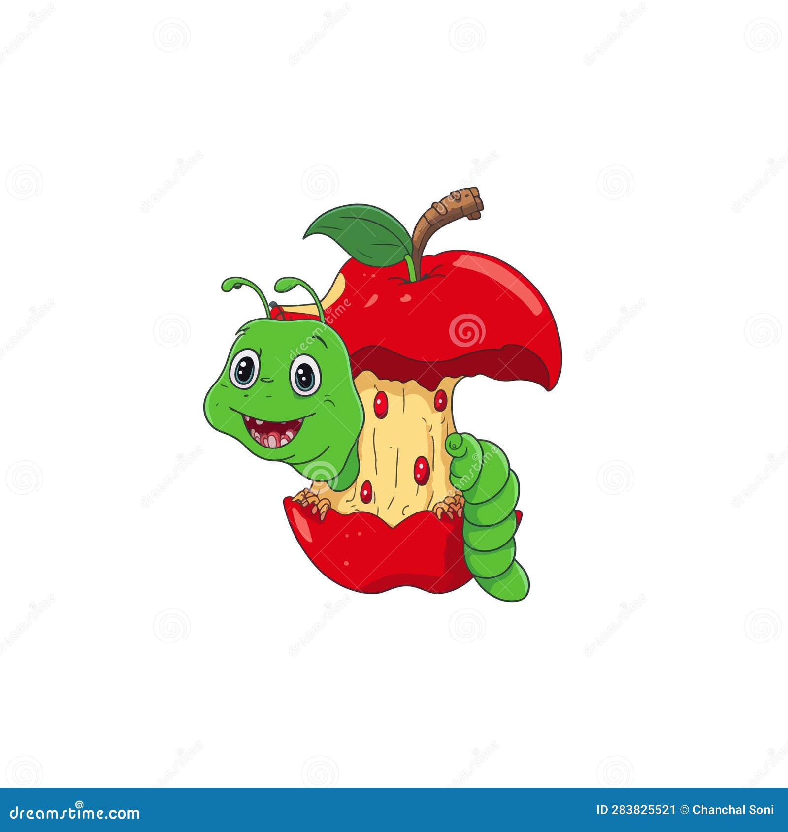 Smiling Cartoon Worm in the Apple Stock Illustration - Illustration of ...