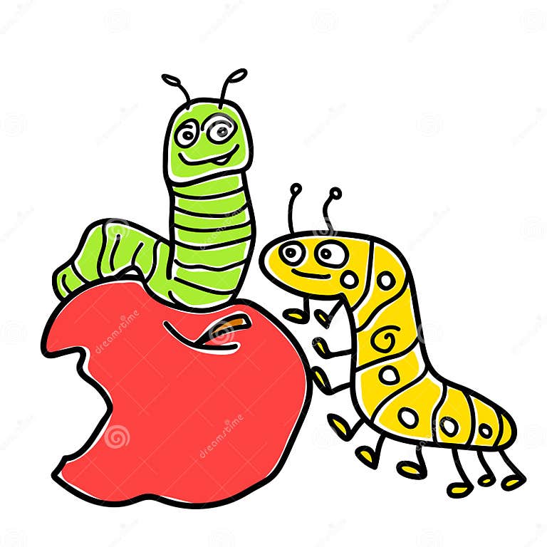 Smiling Cartoon Worm in the Apple Stock Vector - Illustration of face ...