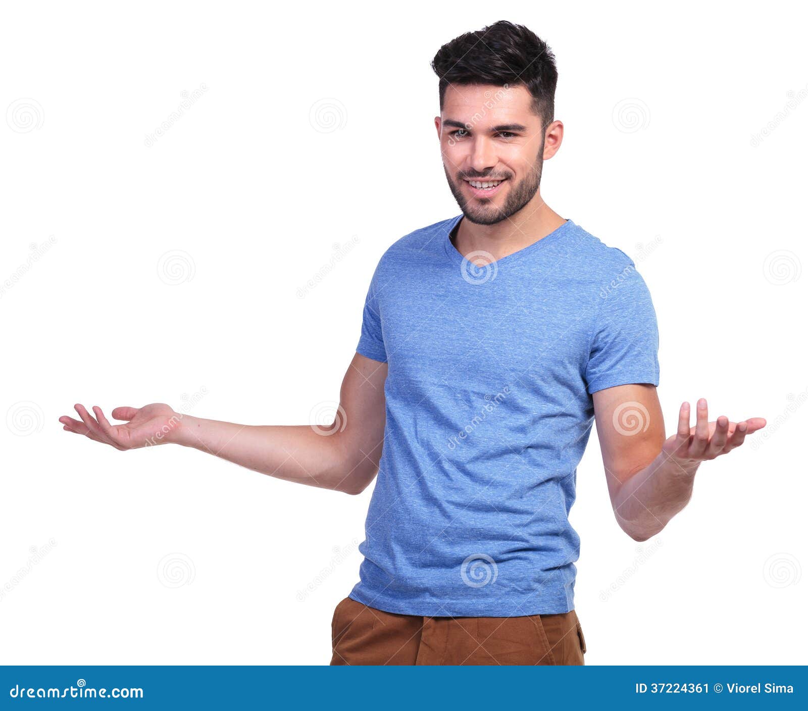 Smiling Casual Man Inviting Stock Image - Image of cheerful, fashion ...