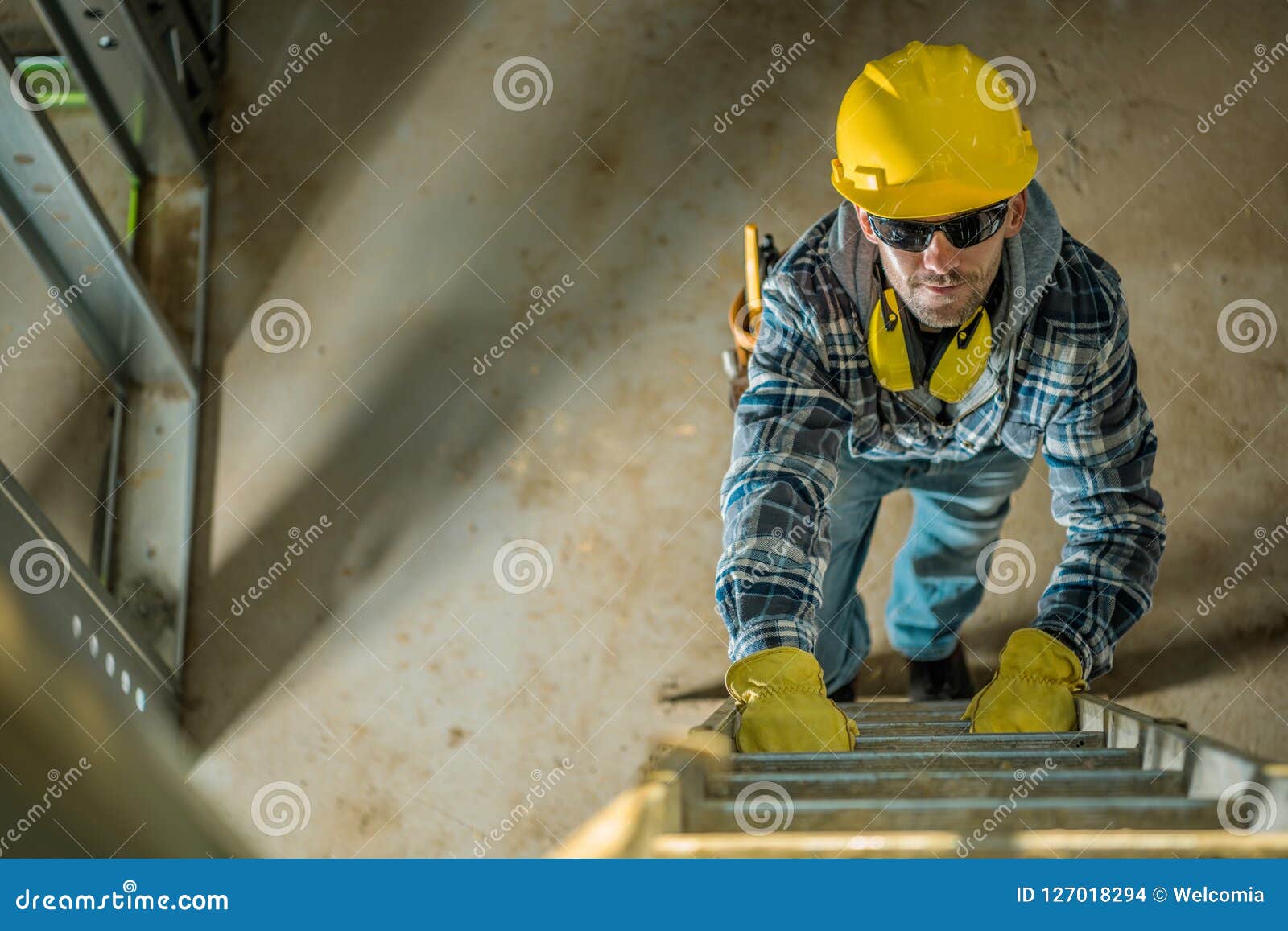 Contractor on a Ladder stock photo. Image of hard, work - 127018294