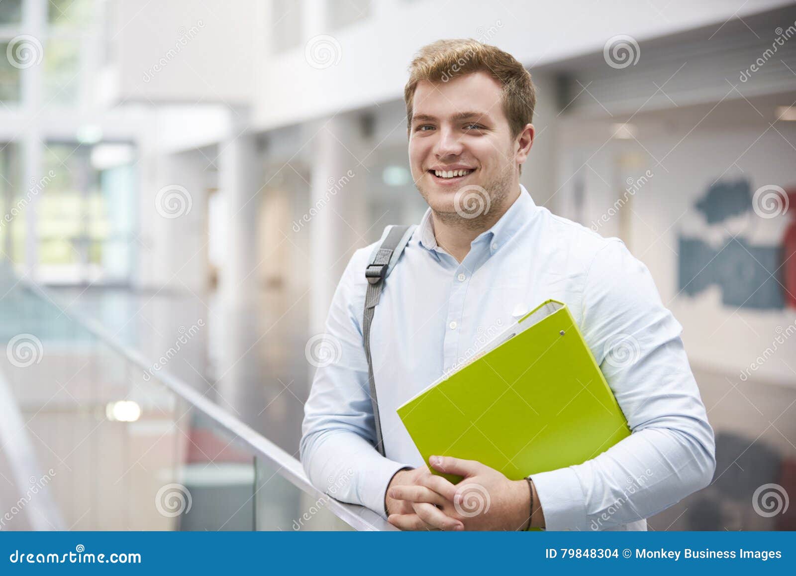 Smiling Caucasian Male Student in Modern University Building Stock ...