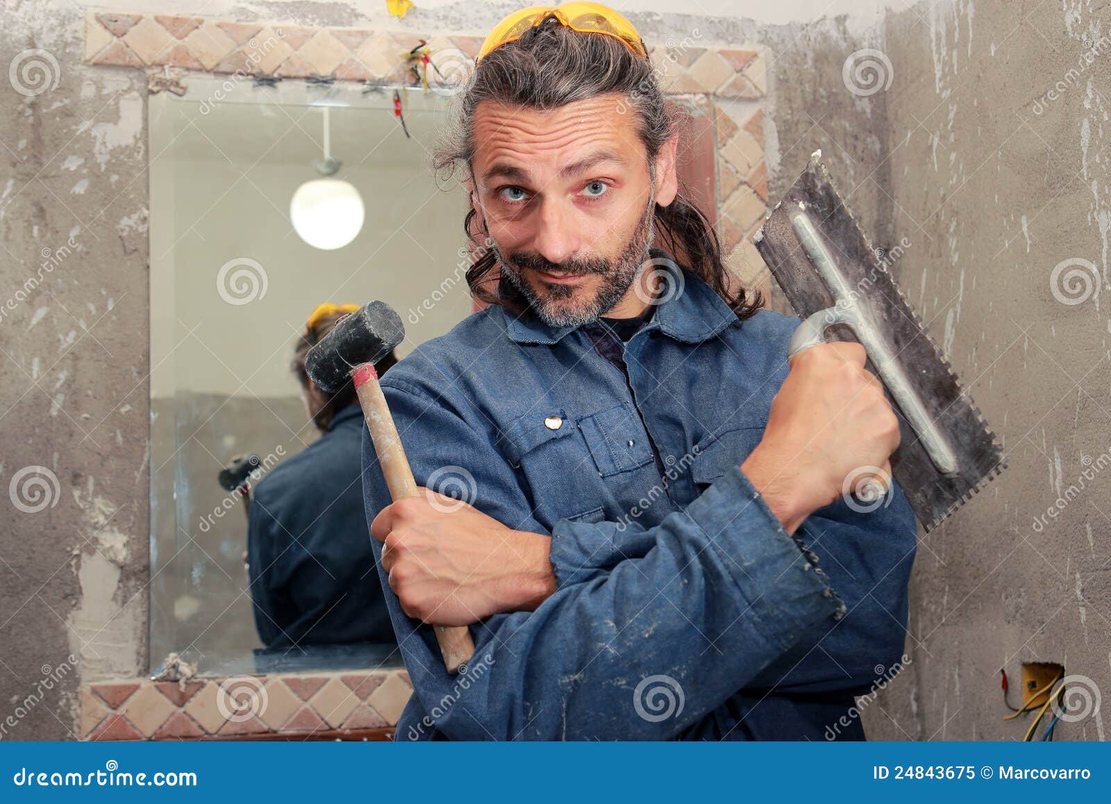 Smiling Ceramic Tiles Worker Stock Image - Image of tile, tiler: 24843675