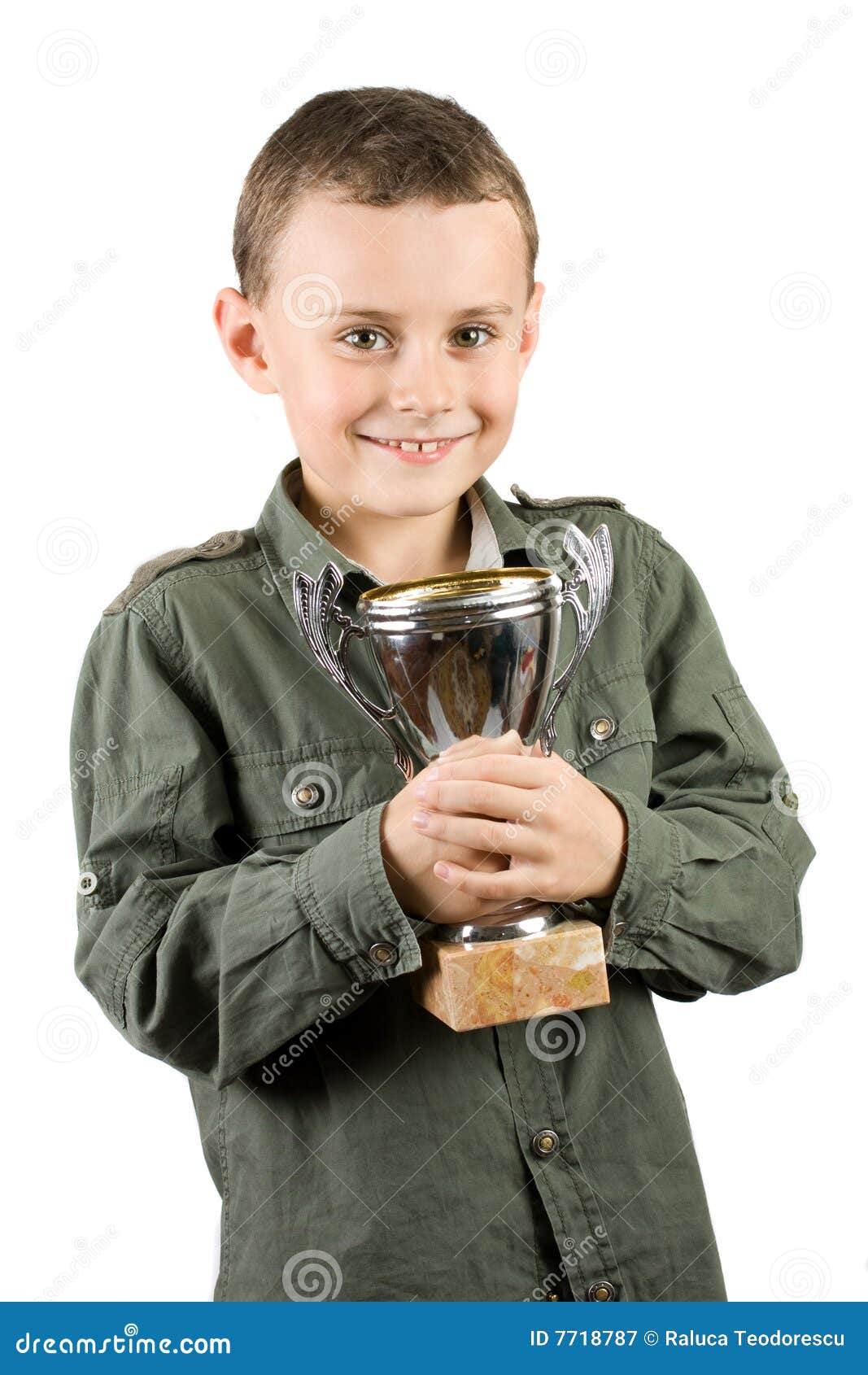 Smiling Champion with His Trophy Stock Image - Image of laugh, holding ...