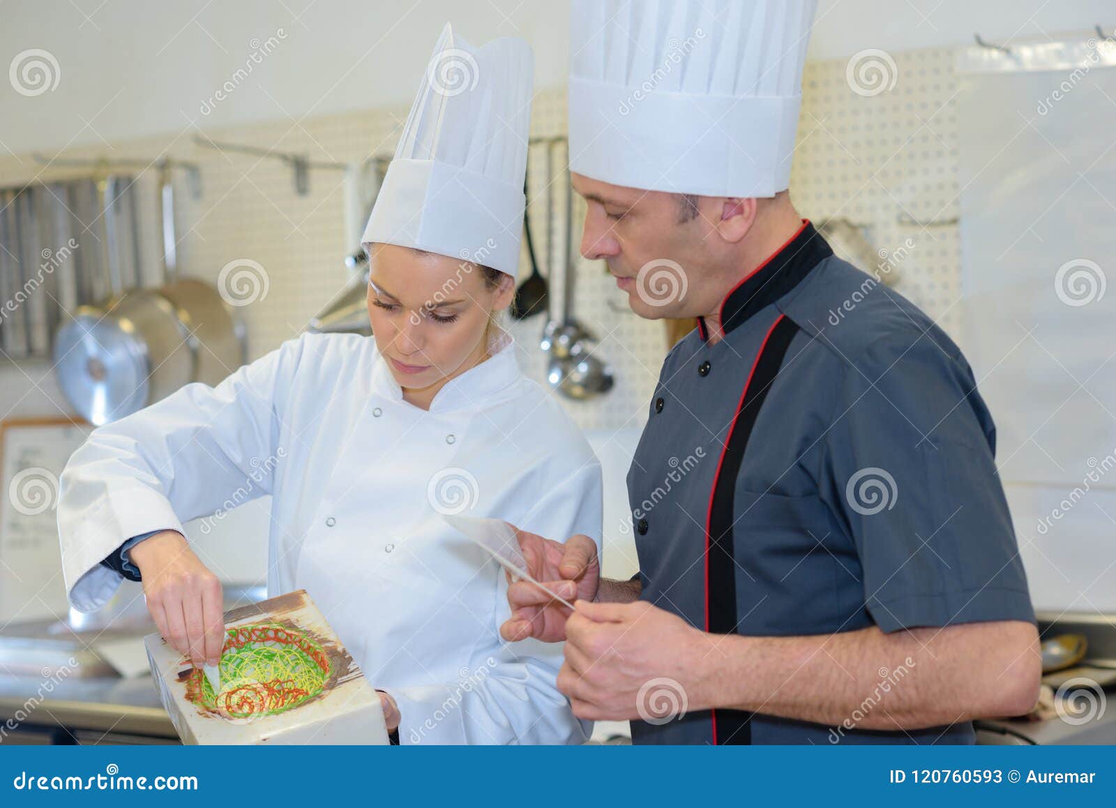 Smiling Chef and Cook Working in Restaurant Kitchen Stock Image - Image ...