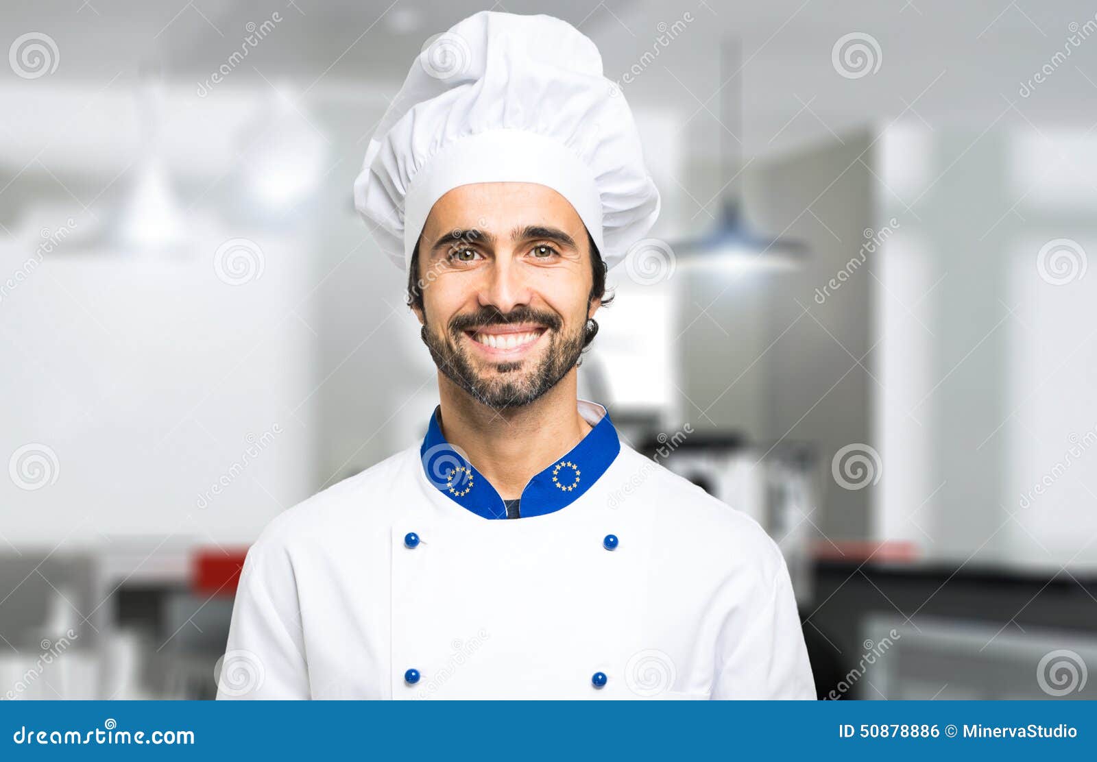 Smiling Chef in His Kitchen Stock Photo - Image of international ...