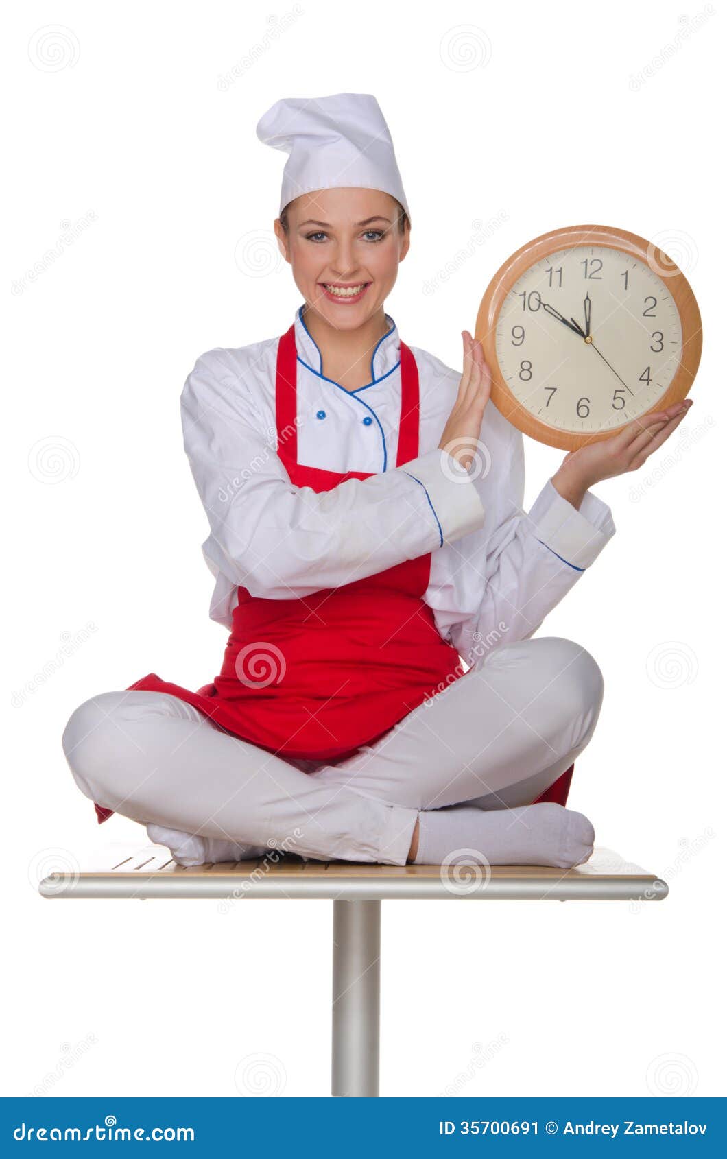 Smiling Chef Holding a Clock Stock Image - Image of horologe, activity ...