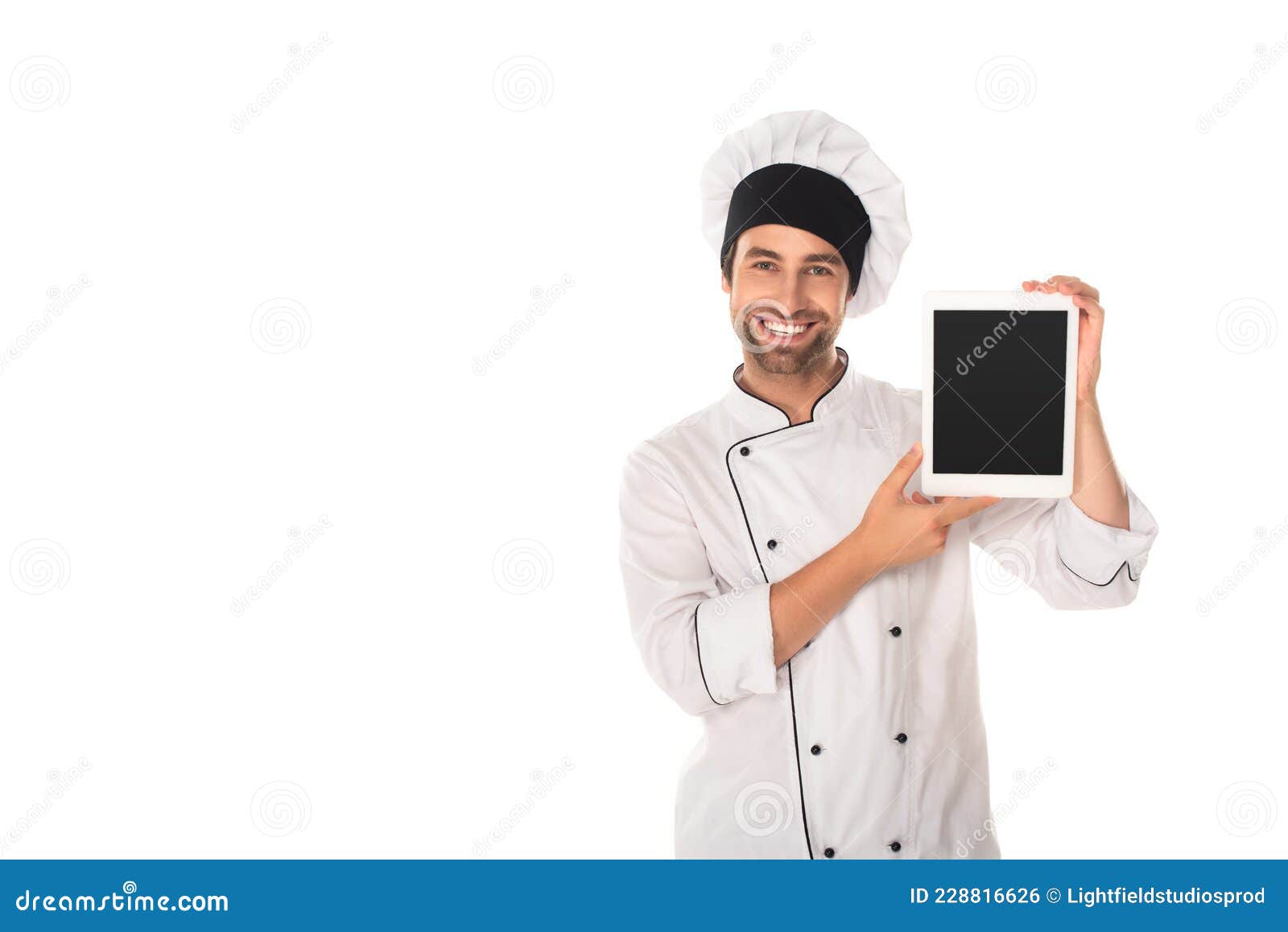 Smiling Chef Holding Digital Tablet with Stock Photo - Image of ...