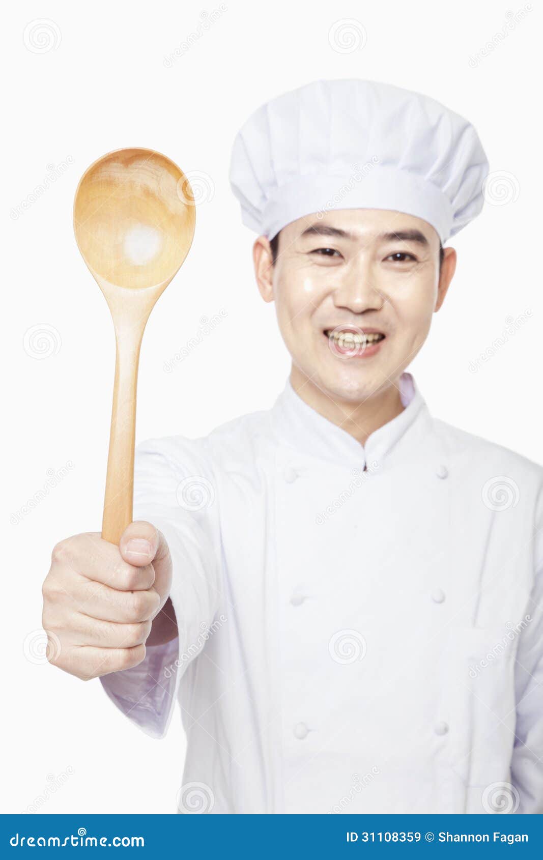 Smiling Chef Holding Wooden Spoon, Studio Shot Stock Image - Image of ...