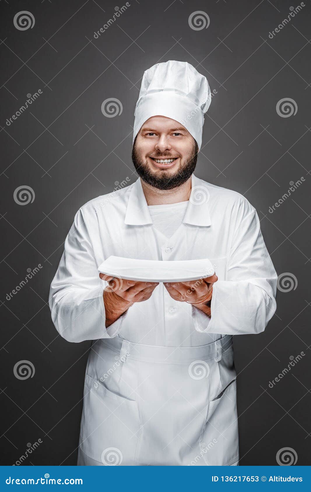 Smiling Chef Showing Empty Plate Stock Image - Image of happy ...
