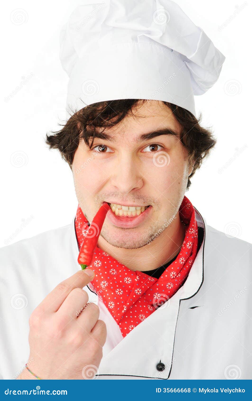 Smiling Chef in Uniform Holding Hot Chili Peppers Stock Photo - Image ...