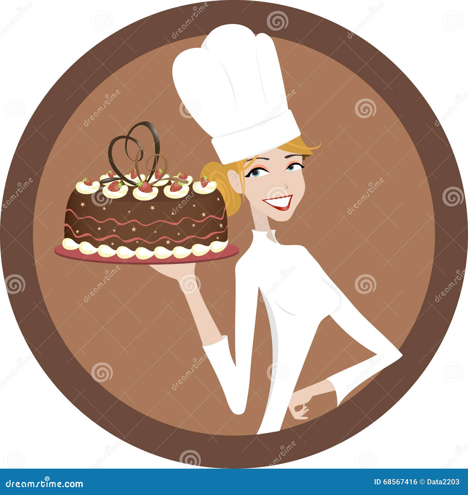 Smiling Chef. Kitchen Appliances And Different Dishes Set For Label ...