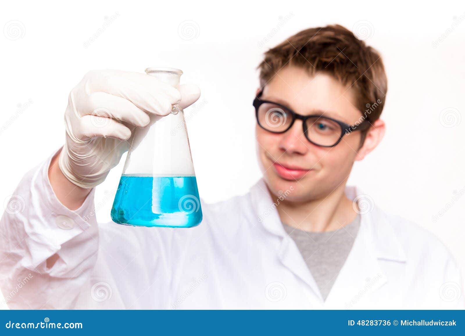 Smiling Chemist Holding Test Tube Stock Photo - Image of eruption ...