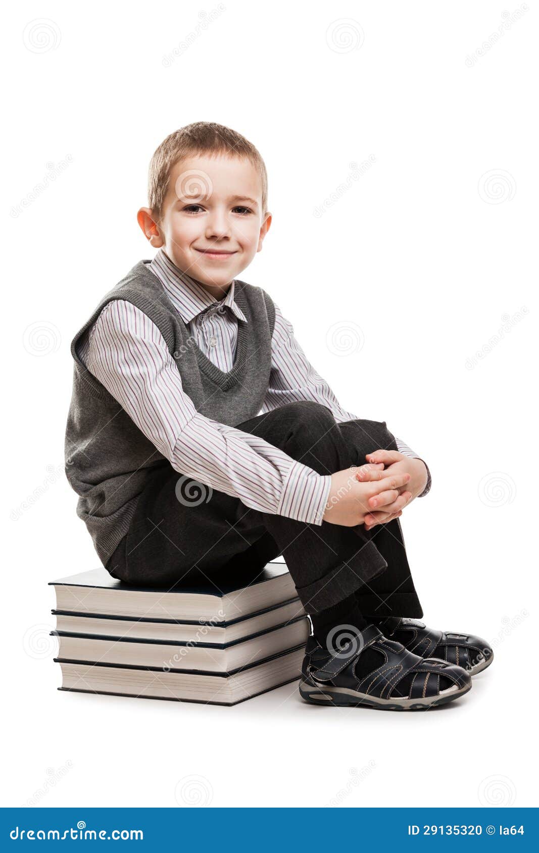 Smiling Child Boy Sitting on Reading Books Stock Photo - Image of ...