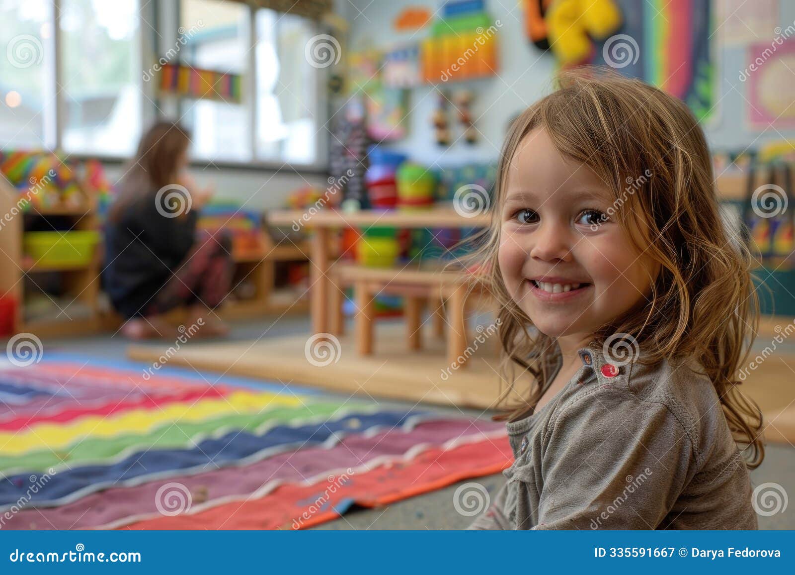 Smiling Child in Colorful Preschool Classroom Setting Stock Image ...