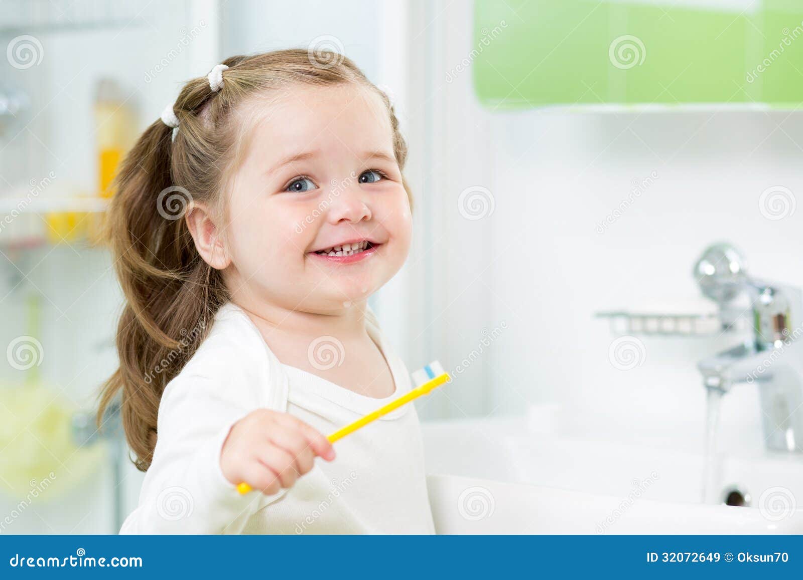 Smiling Child Girl Brushing Teeth Stock Image - Image of person ...