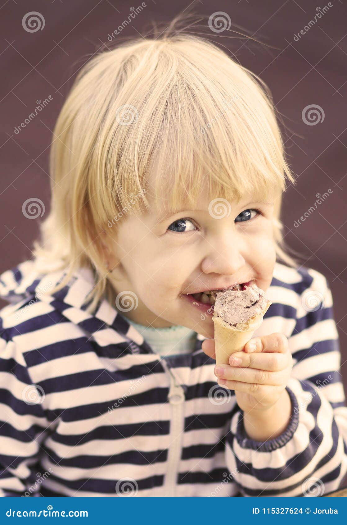 Smiling Child with Ice Cream Stock Photo - Image of pretty, beautiful ...