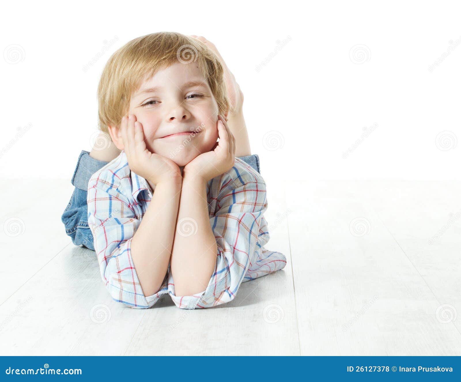 Smiling Child Lying Down, Looking at Camera Stock Photo - Image of ...