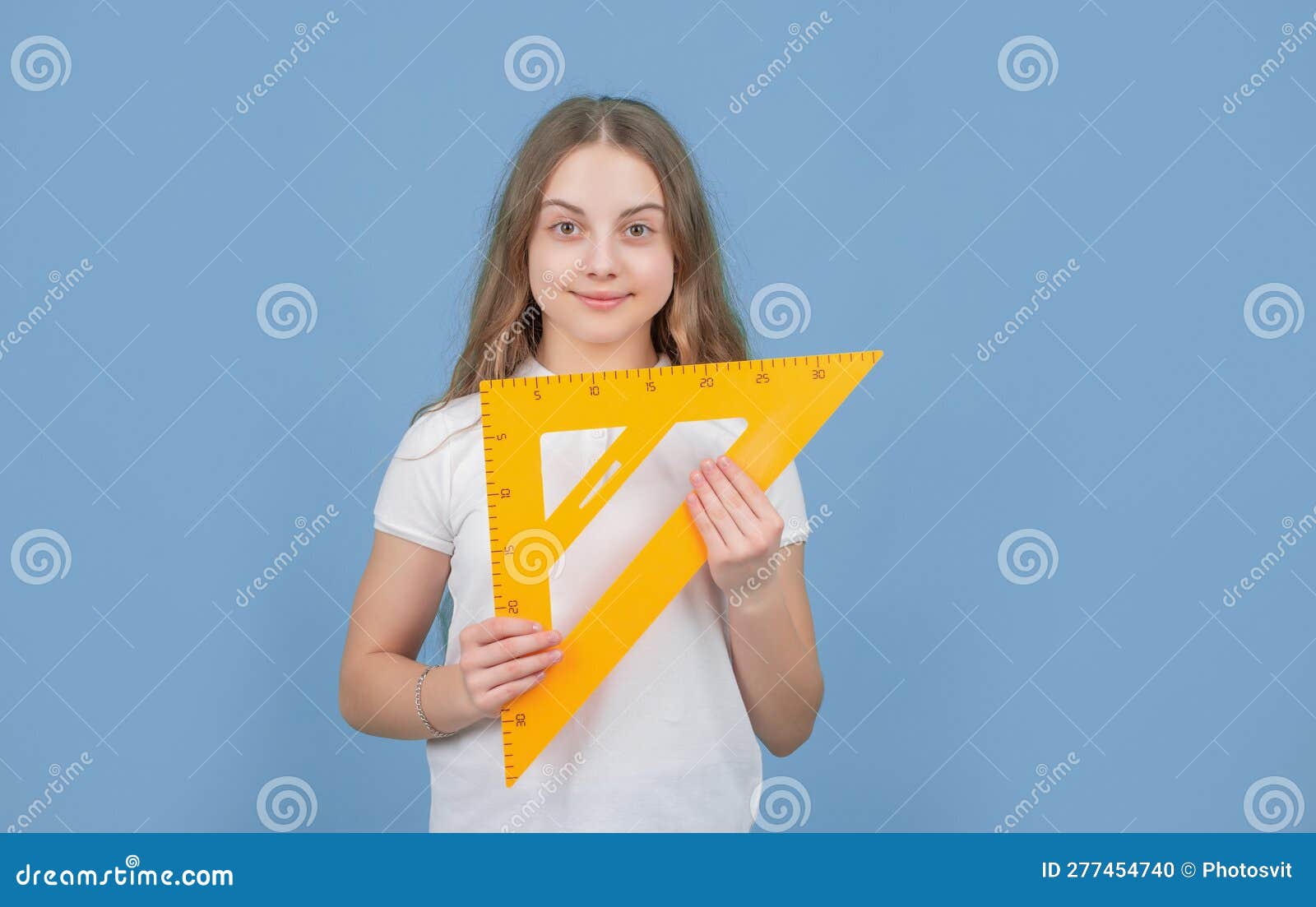 Smiling Child with Math Triangle Measuring Tool Stock Photo - Image of ...