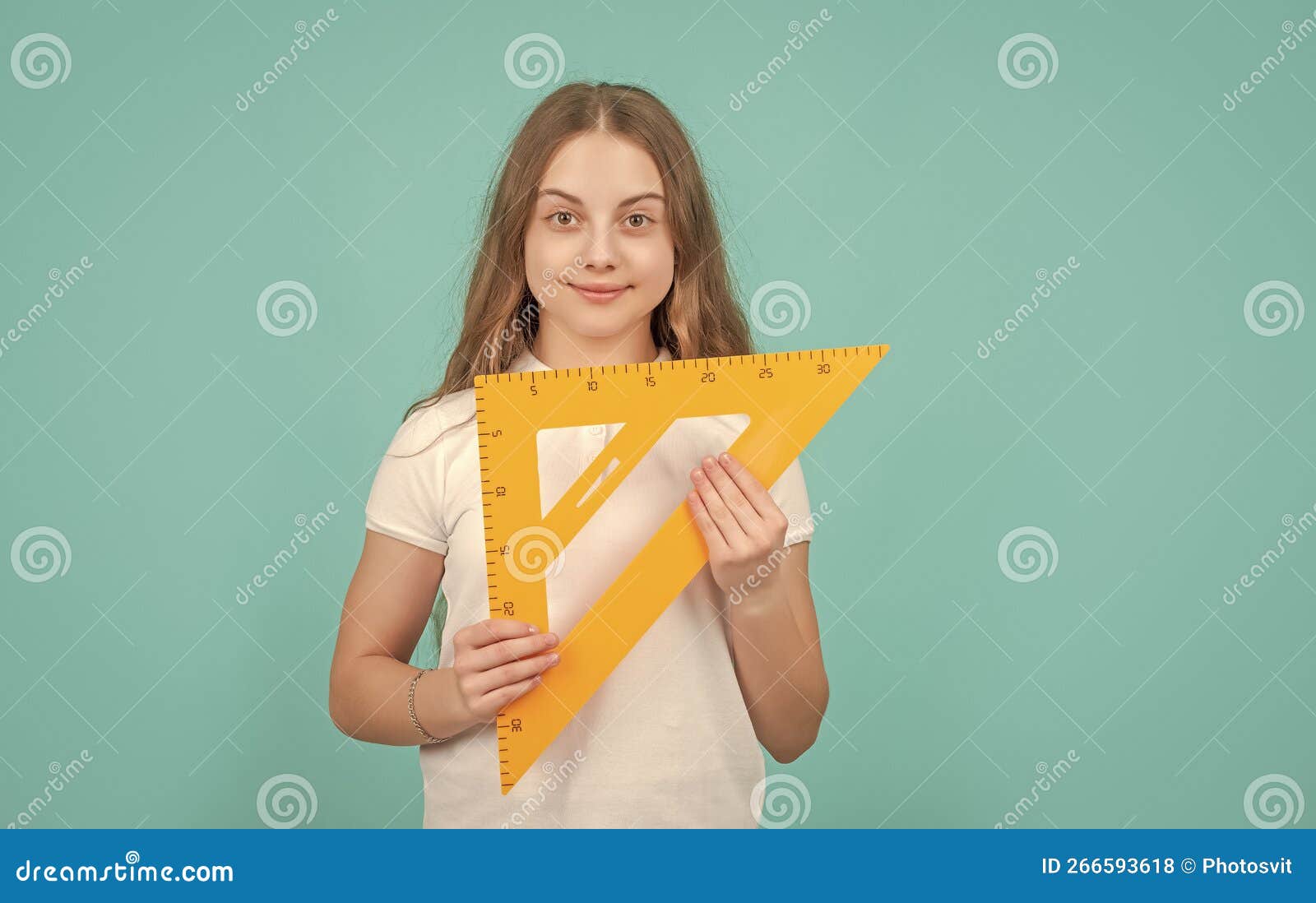 Smiling Child with Math Triangle Measuring Tool Stock Photo - Image of ...