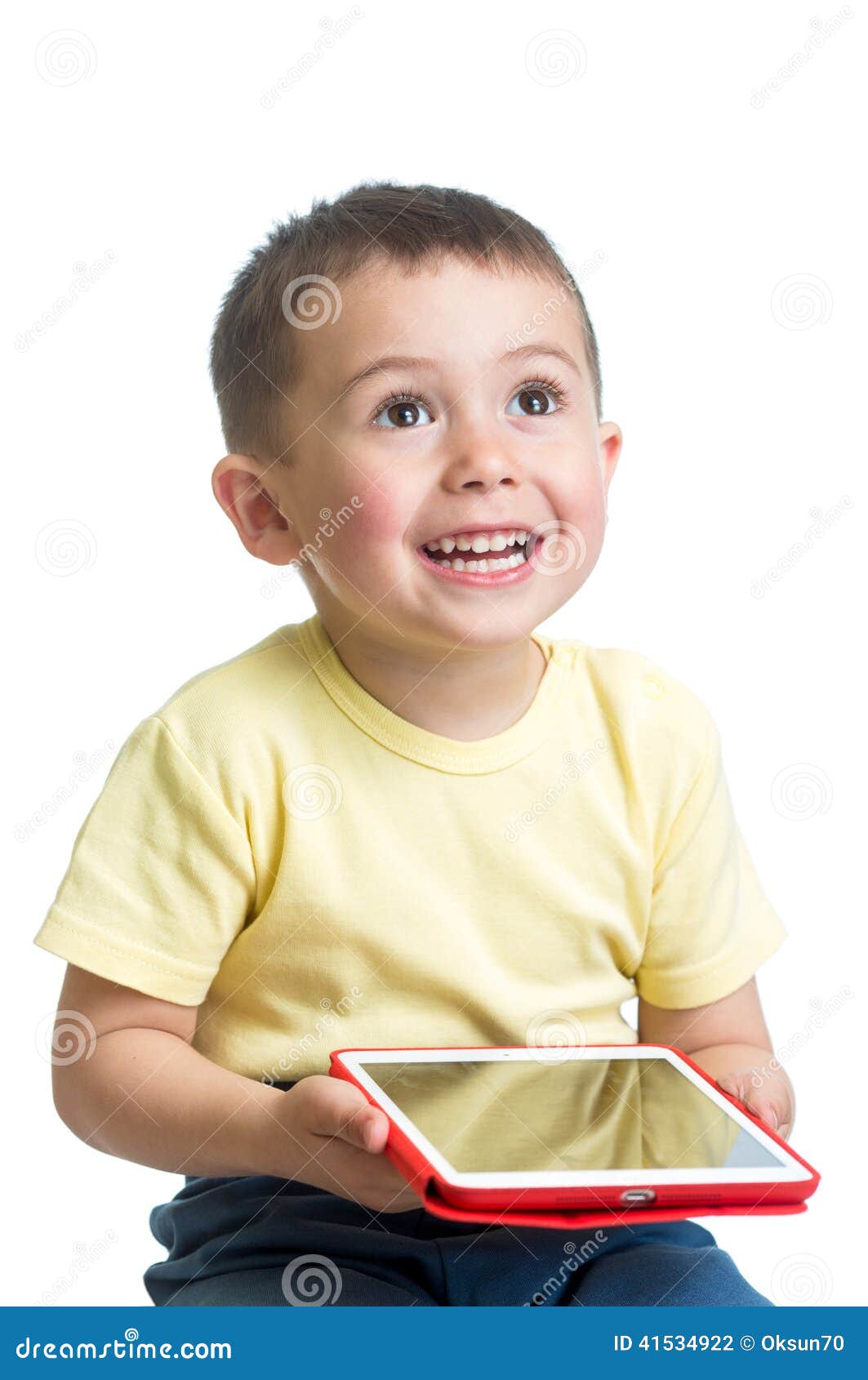 Smiling Child Playing Pc Tablet Stock Photo - Image of book, childhood ...