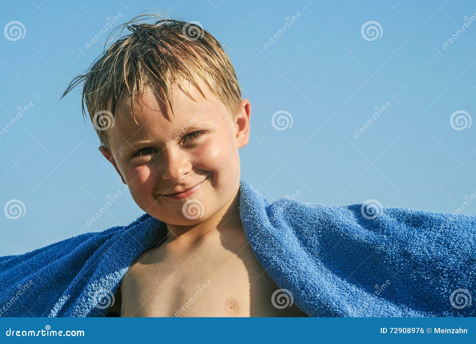 Smiling Child with Towl at the Beach Stock Photo - Image of portrait ...