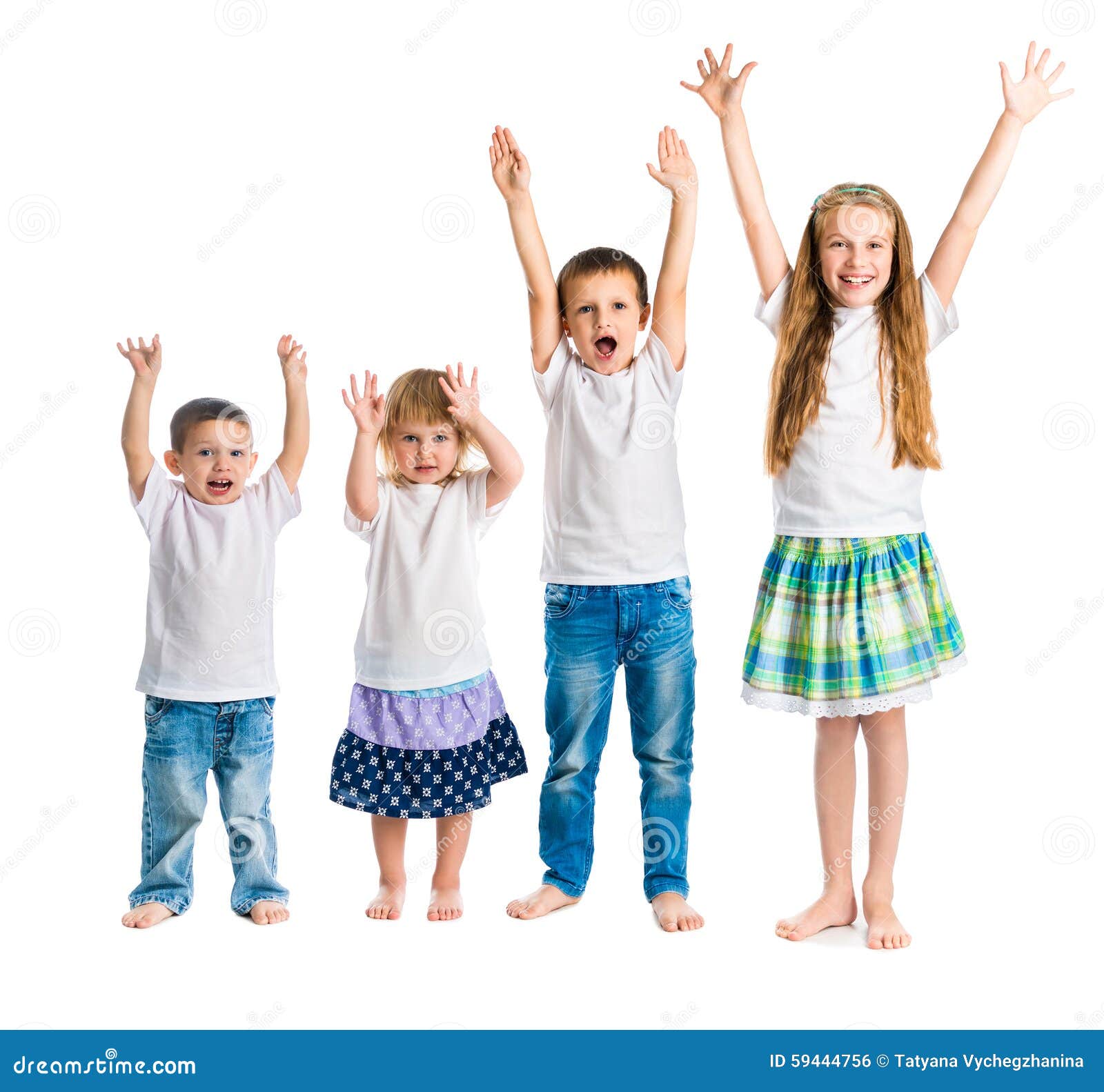Smiling Children with Arms Up Stock Photo - Image of little, joyful ...