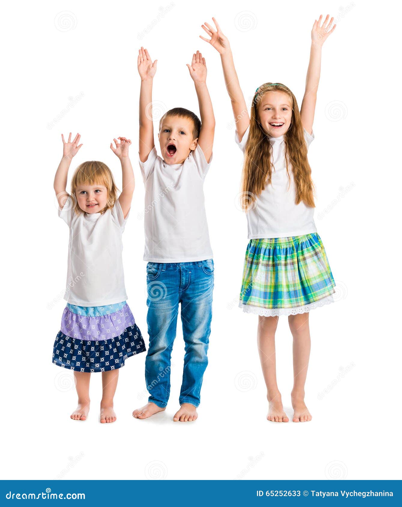 Smiling Children with Arms Up Stock Image - Image of together, face ...