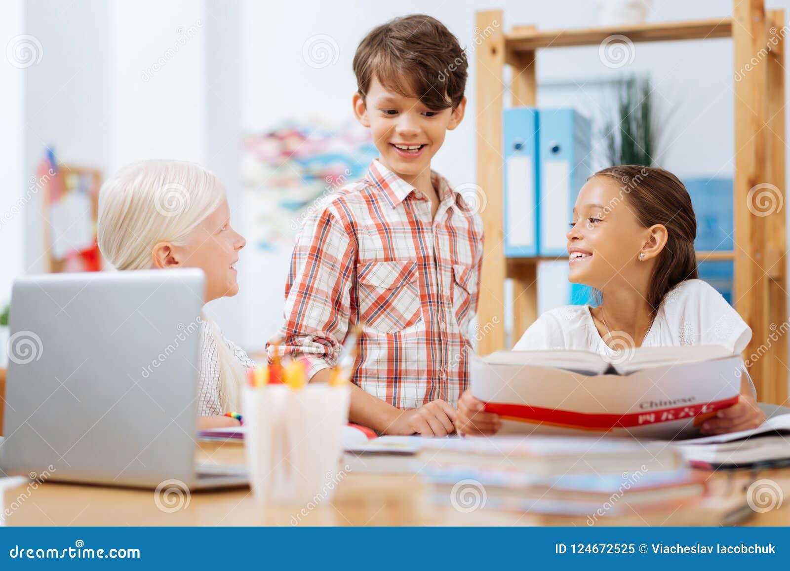 Smiling Children Doing Homework Together in a Room Stock Image - Image ...