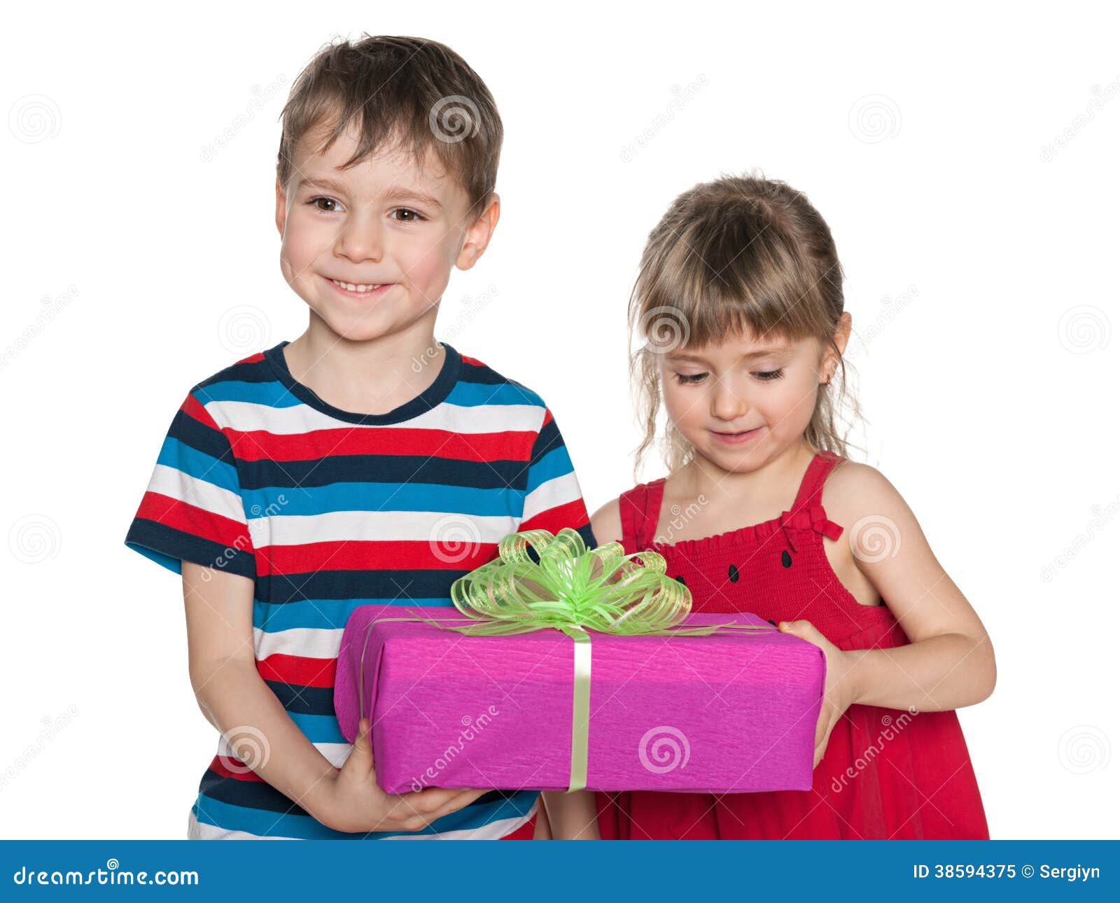 Smiling Children Hold a Gift Box Stock Image - Image of childhood ...