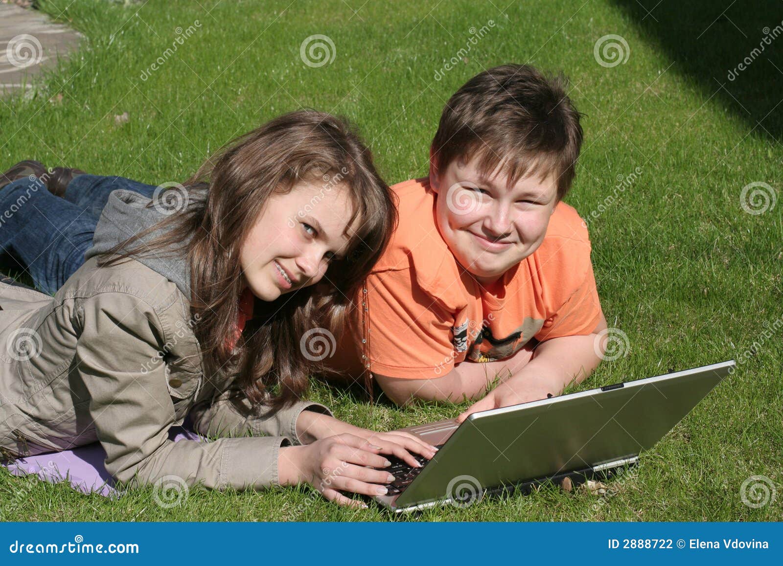 Smiling Children with a Laptop Stock Photo - Image of laugh, adult: 2888722