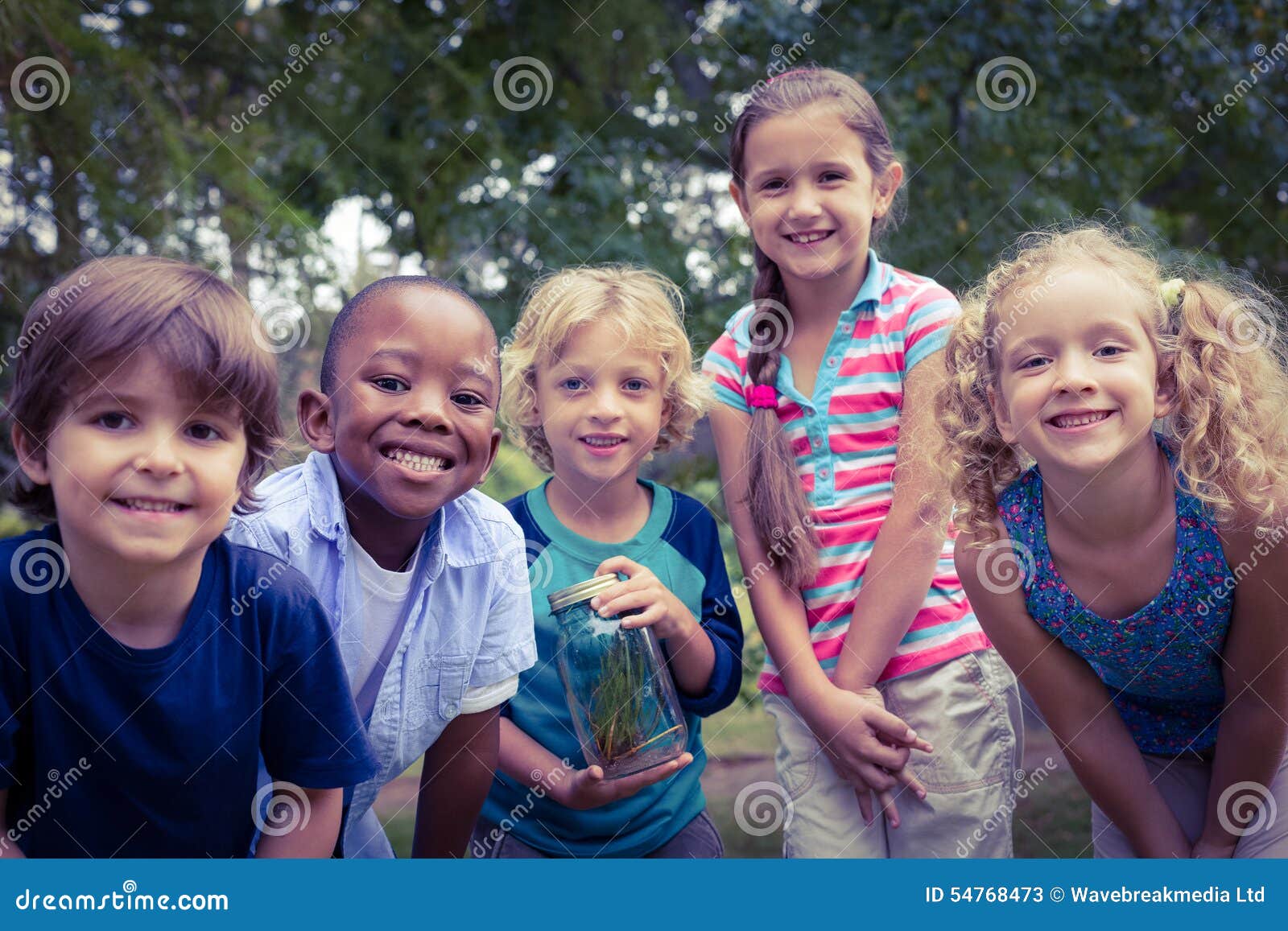 Smiling Children Looking Down the Camera Stock Image - Image of friends ...