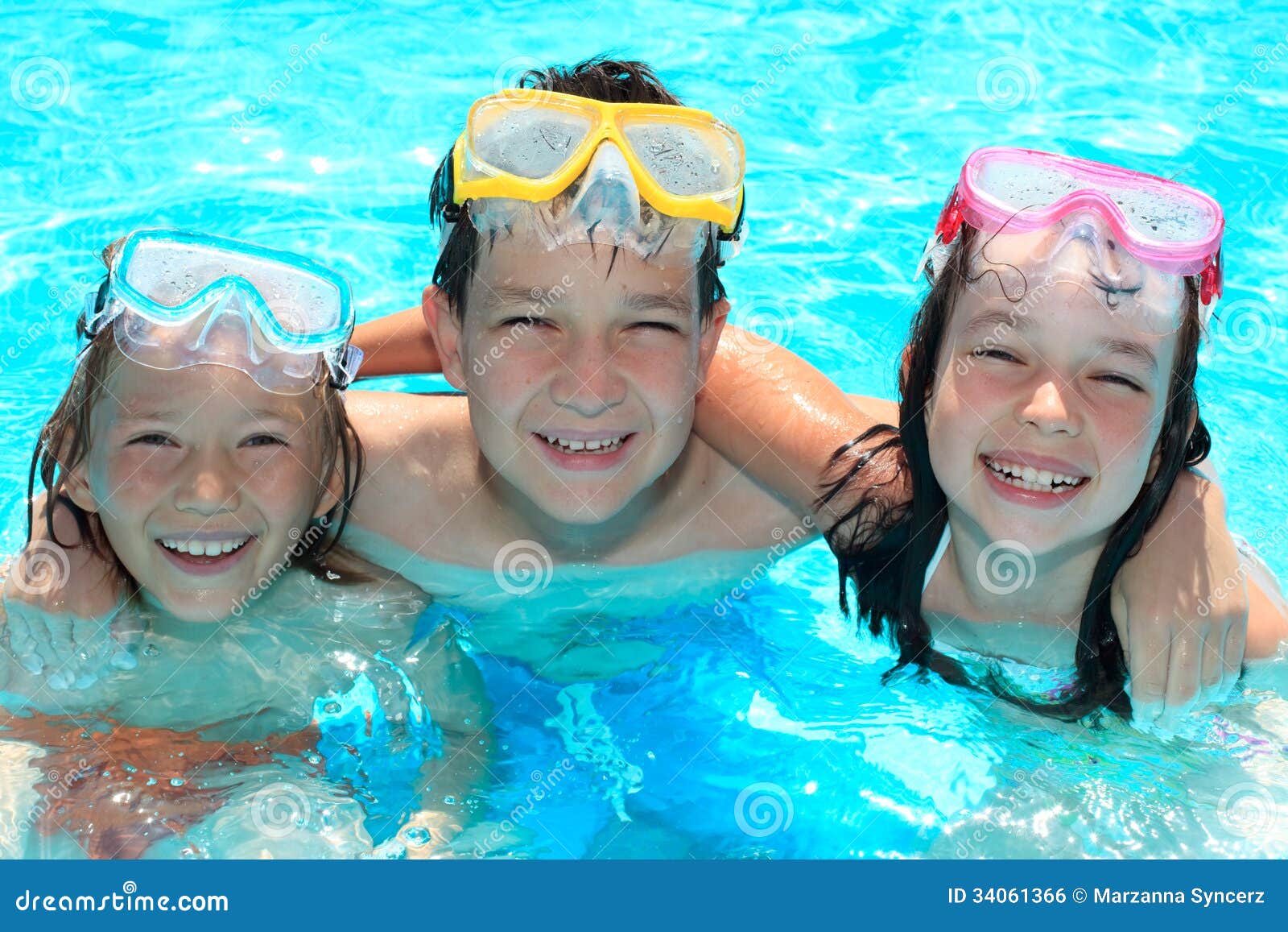 Smiling Children in Swimming Pool Stock Photo - Image of males, summer ...