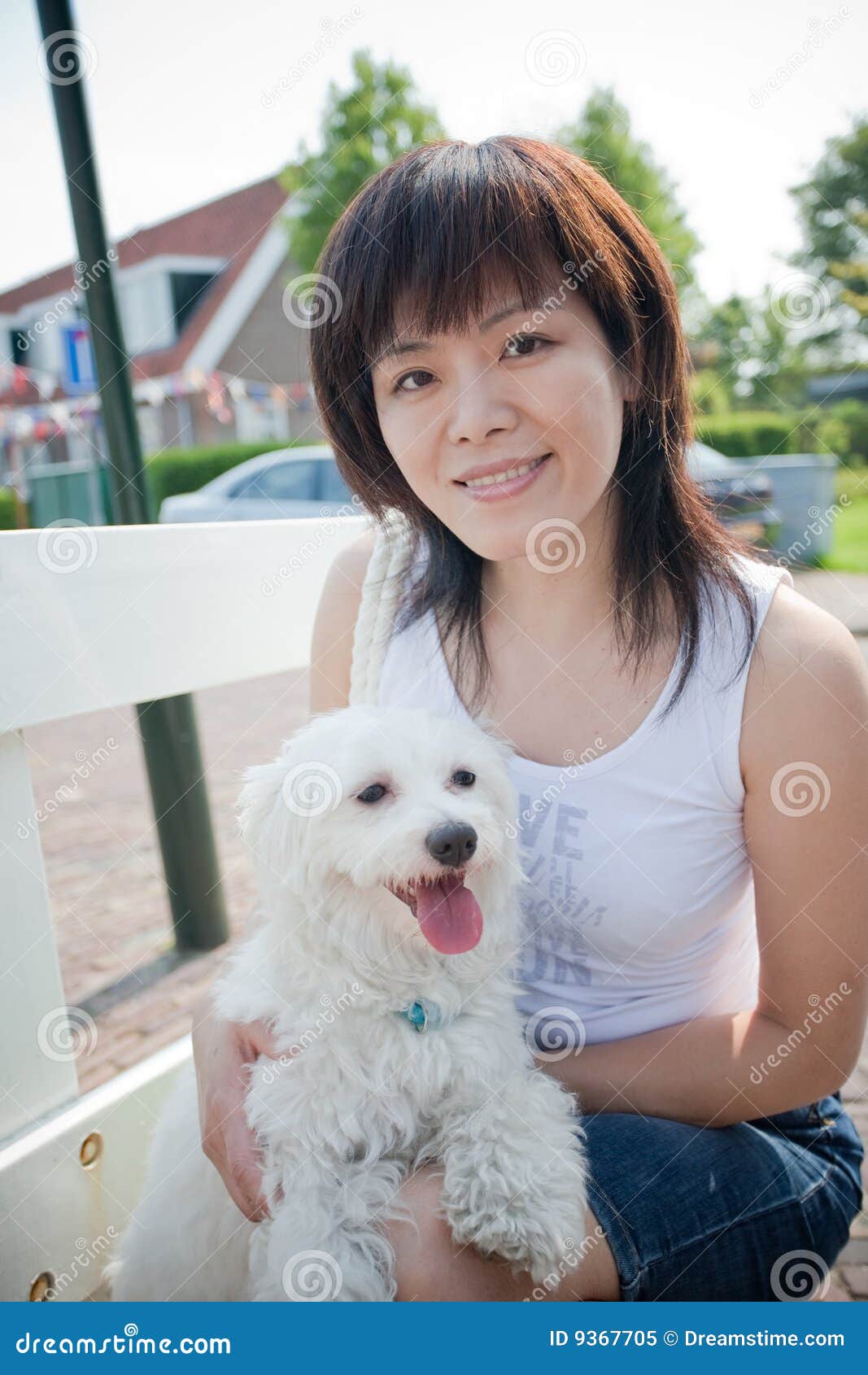 Smiling Chinese Girl with Dog Stock Image - Image of happy, women: 9367705