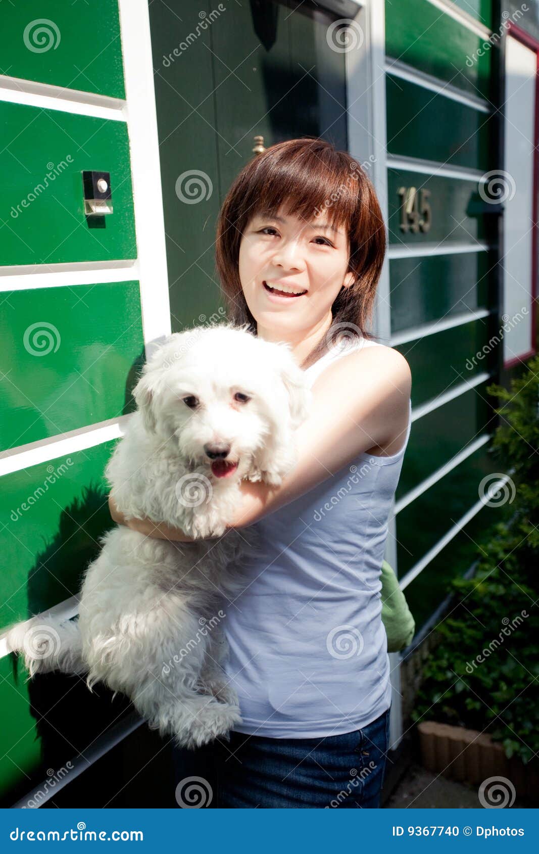 Smiling Chinese Girl with Dog Stock Photo - Image of girl, smile: 9367740