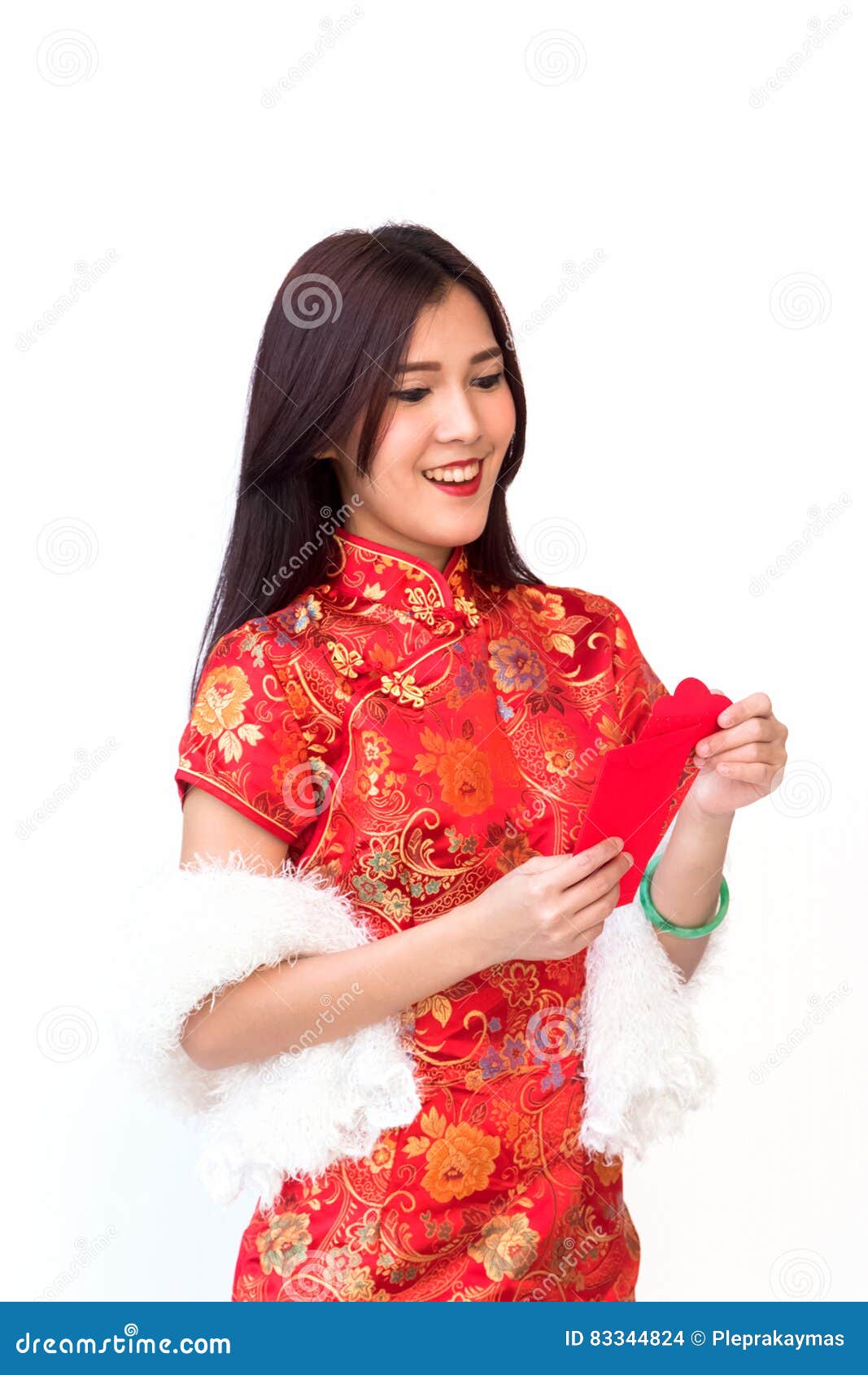 Smiling Chinese Woman with Red Pocket Showing Surprise Face Expression ...