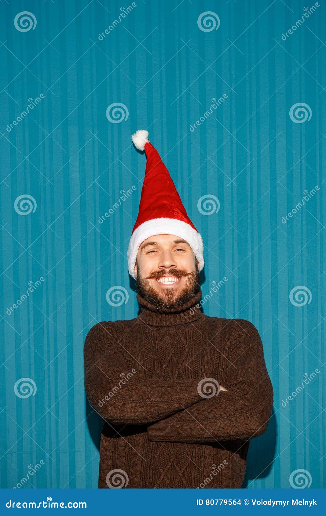Smiling Christmas Man Wearing a Santa Hat Stock Photo - Image of claus ...