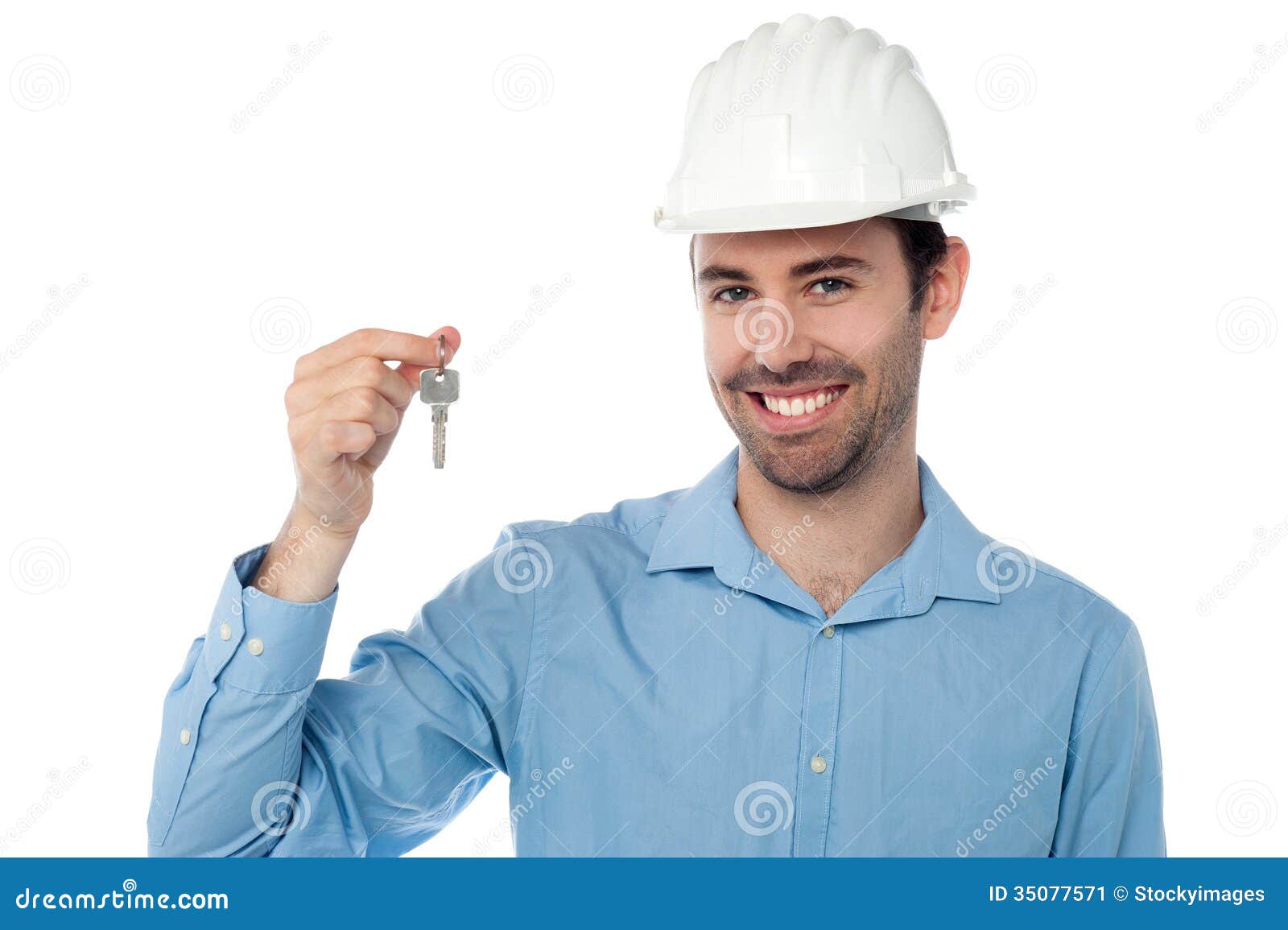 Smiling Civil Engineer Holding Key Stock Image - Image of contractor ...