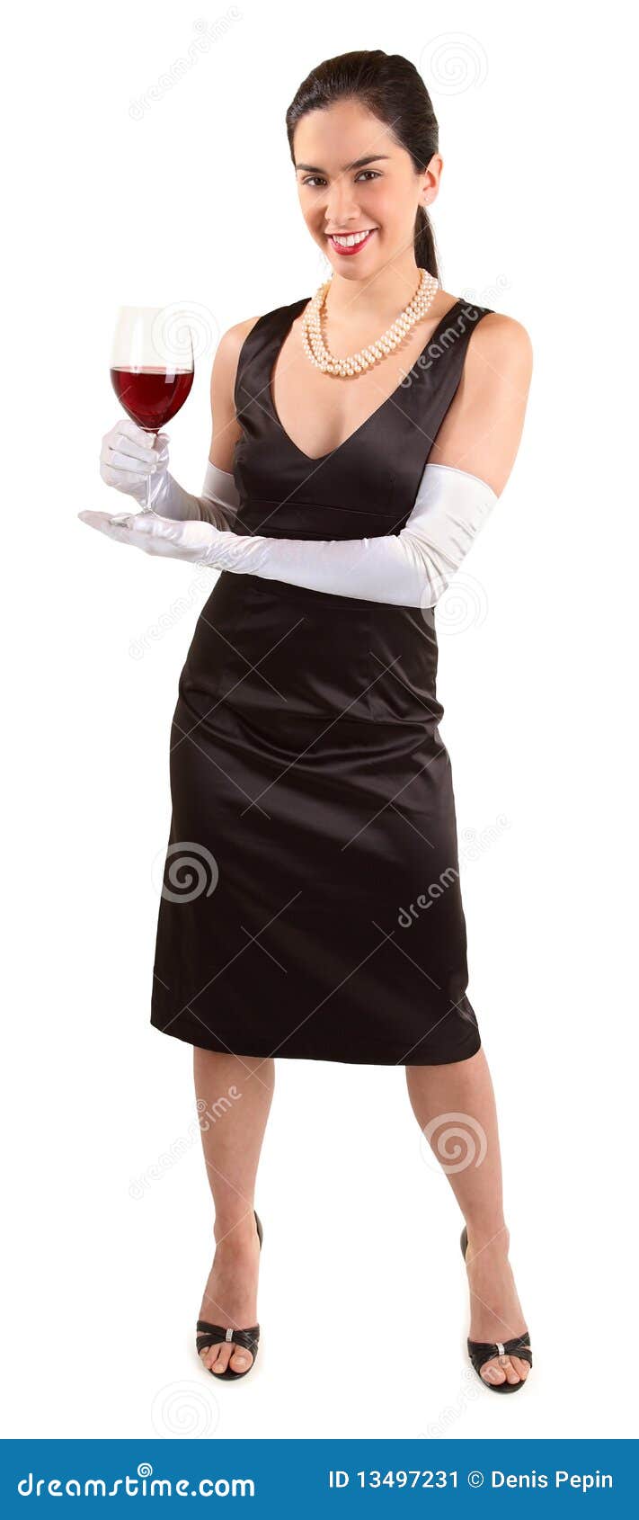 Smiling Classy Woman Holding a Glass of Red Wine Stock Image - Image of ...