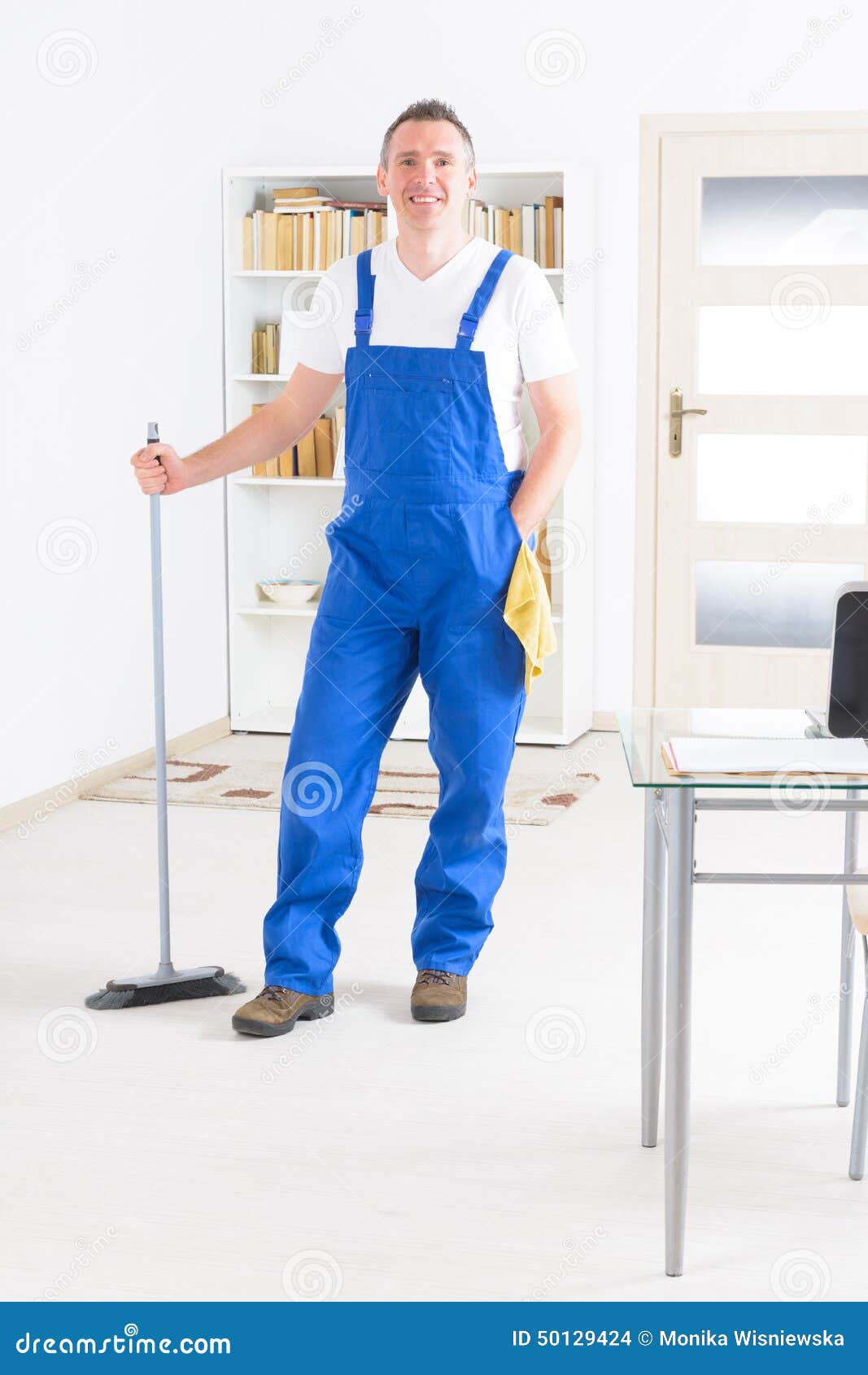 Smiling Cleaner at the Office Stock Photo - Image of cleaning, interior ...