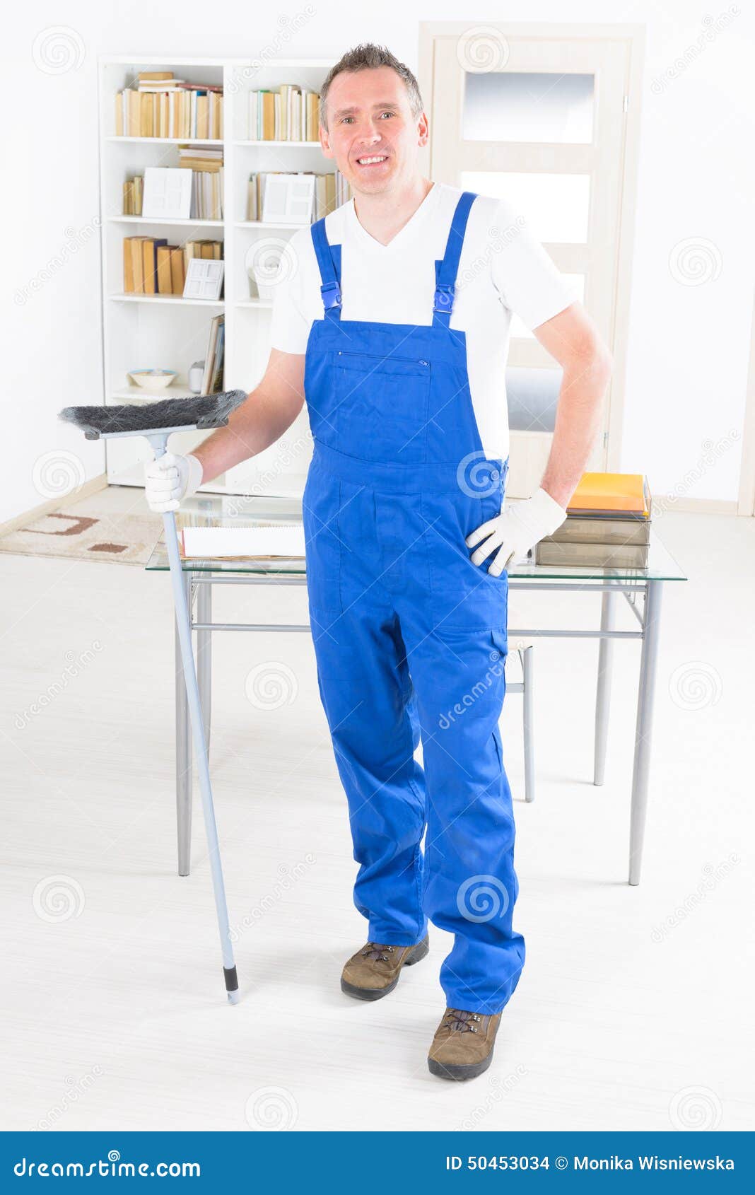Smiling Cleaner at the Office Stock Photo - Image of house, interior ...