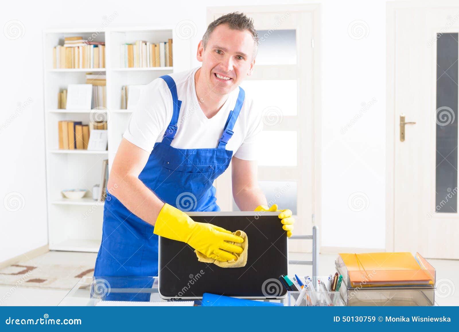Smiling Cleaner at the Office Stock Image - Image of caretaker, house ...