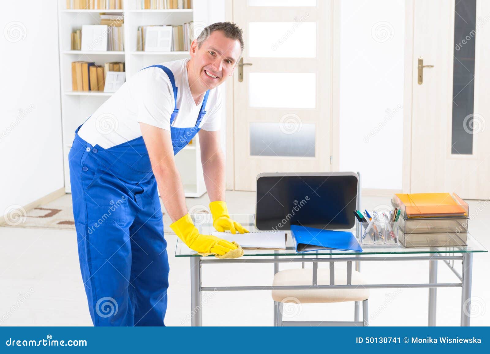 Smiling Cleaner at the Office Stock Image - Image of interior, cleaning ...