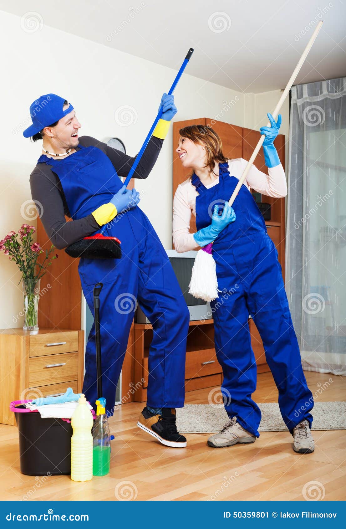 Smiling Cleaning Team in Uniform Stock Image - Image of associate, play ...