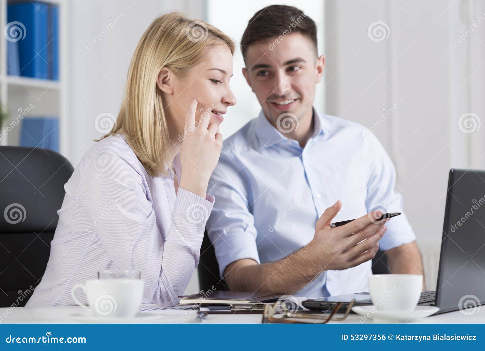 Smiling clerical workers stock photo. Image of business - 53297356