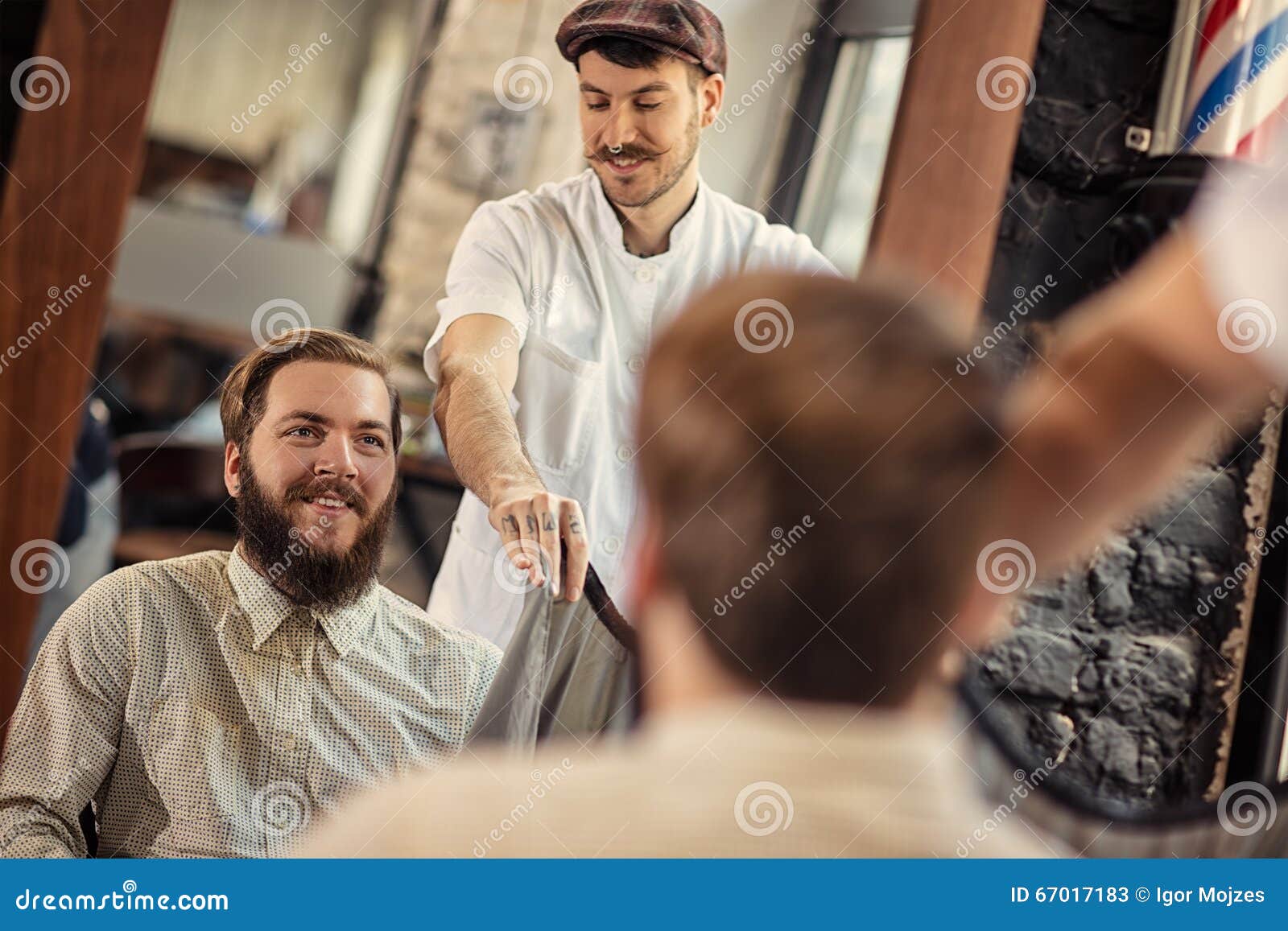 Smiling Client Sitting in Barber Shop Stock Image - Image of ...