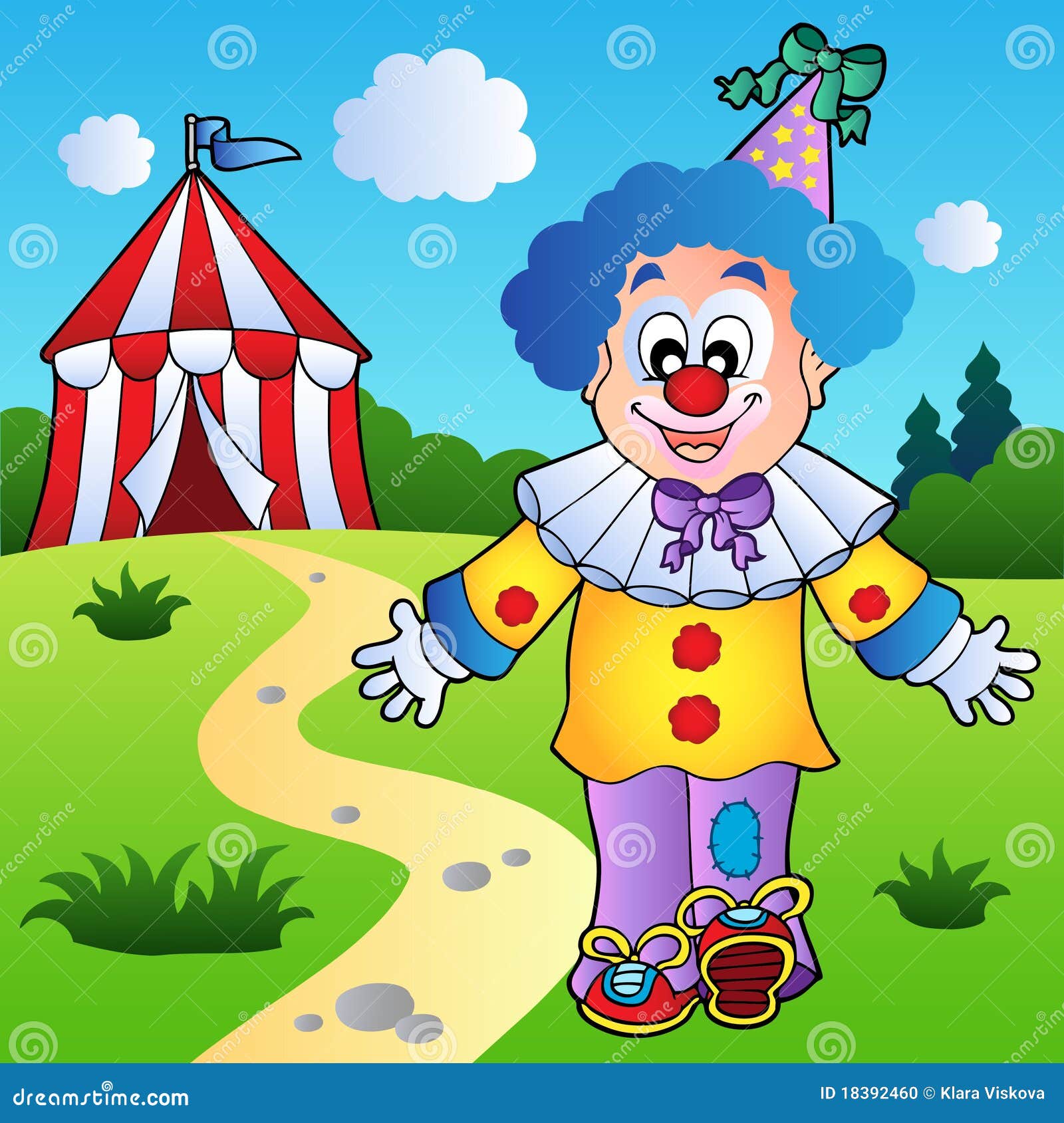 Smiling Clown with Circus Tent Stock Vector - Illustration of drawing ...